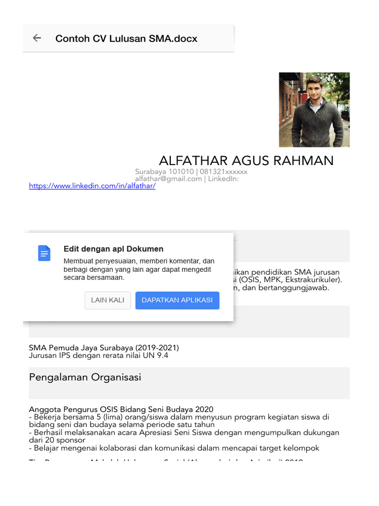 Contoh CV Lulusan SMA | PDF