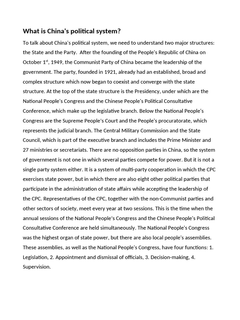 China's Political System Explained | PDF | Government Of China ...