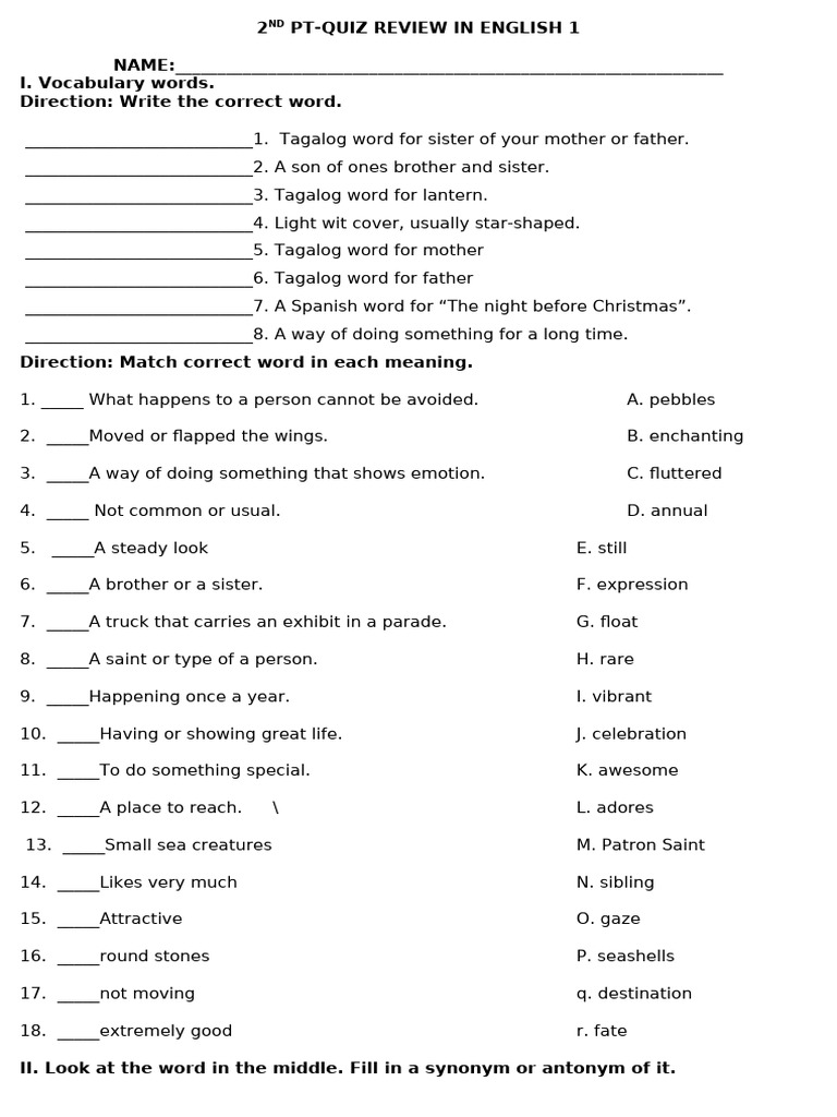 Grade 1 - 2ND Pt-Reviewer | PDF