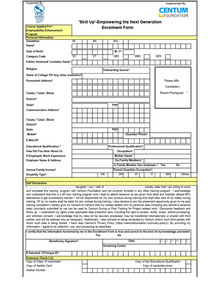 Enrolment Form Final Version | PDF