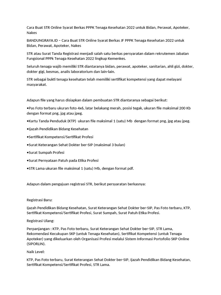 Cara Buat STR Online Syarat Berkas JF PPPK Tenaga Kesehatan 2022 Untuk ...