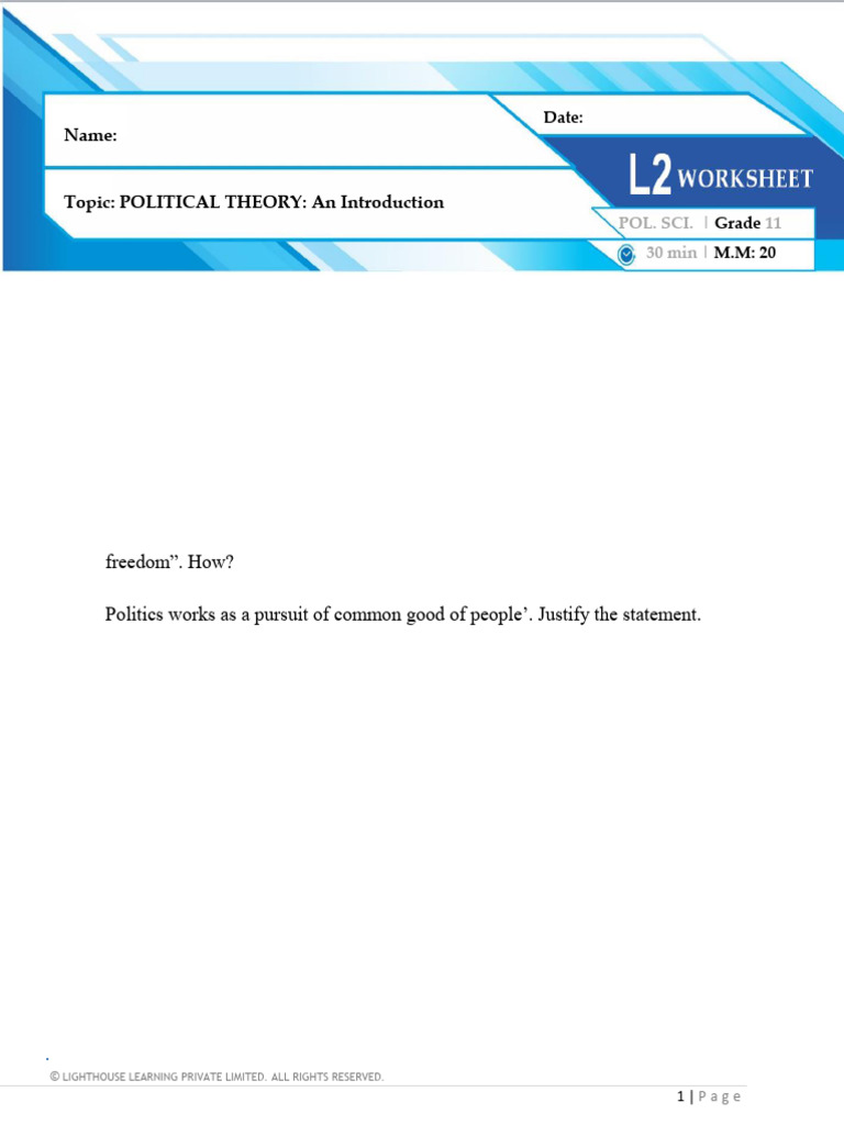 L2 - Worksheet - POLITICAL THEORY - An Introduction | PDF