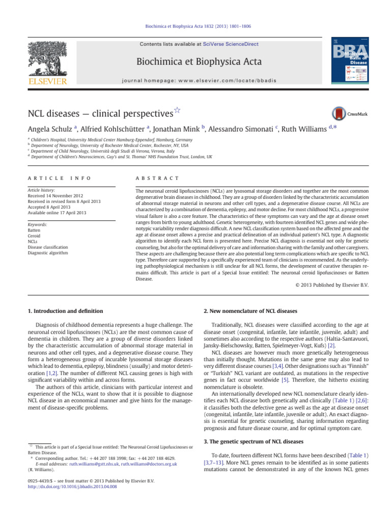NCL Clinical Perspective | PDF | Epilepsy | Dementia