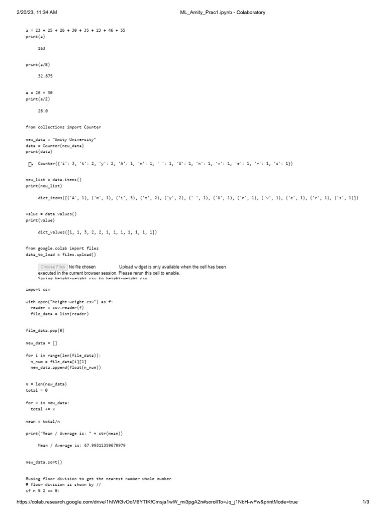 ML - Amity - Prac1.ipynb - Colaboratory | PDF | Computing | Computer Science