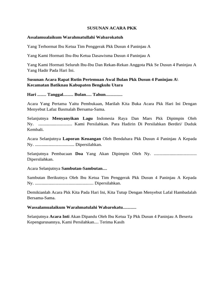 Susunan Acara PKK | PDF