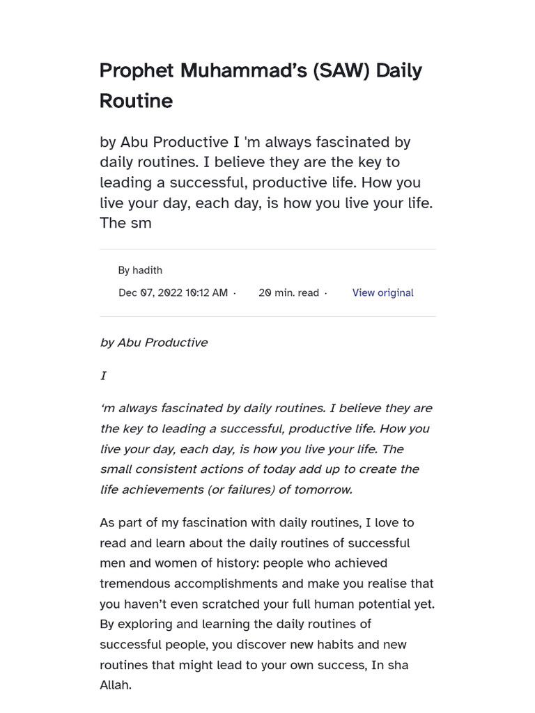 Prophet Muhammad's (SAW) Daily Routine | PDF | Abrahamic Religions ...