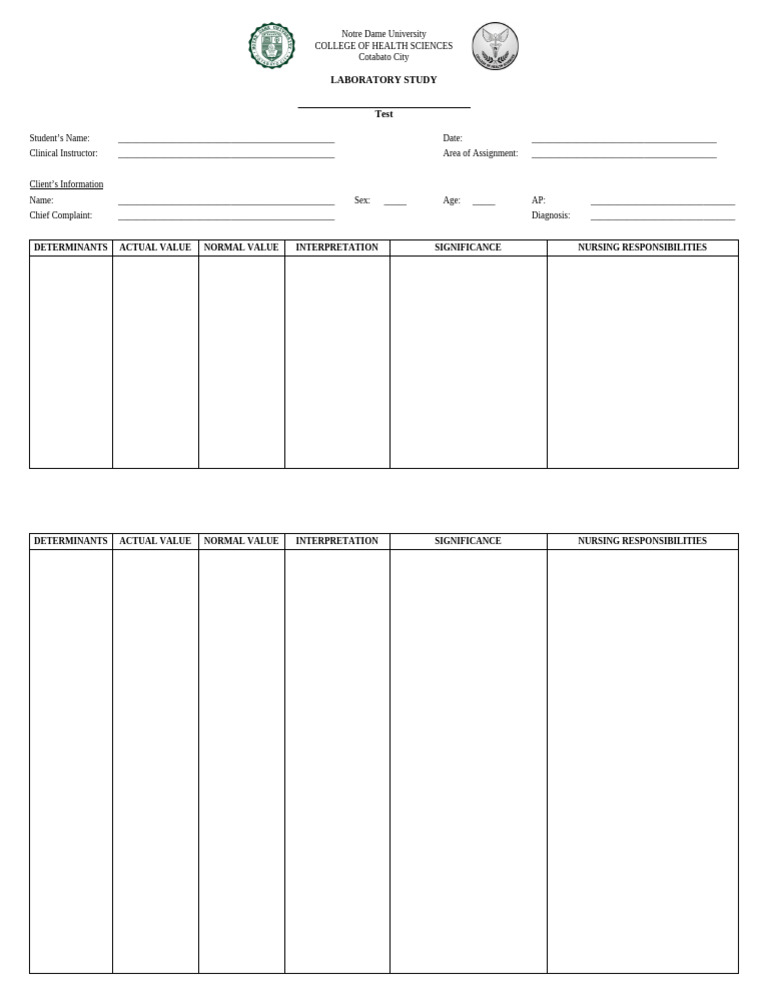 Nursing Student Lab Report Template | PDF