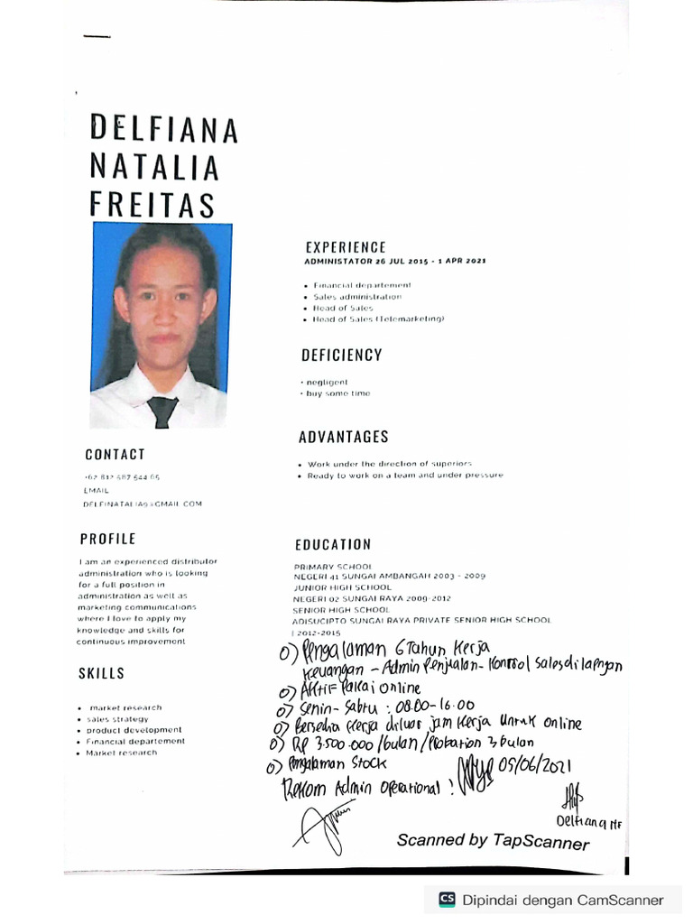 CV Delfiana Natalia Freitas - CASHIER | PDF