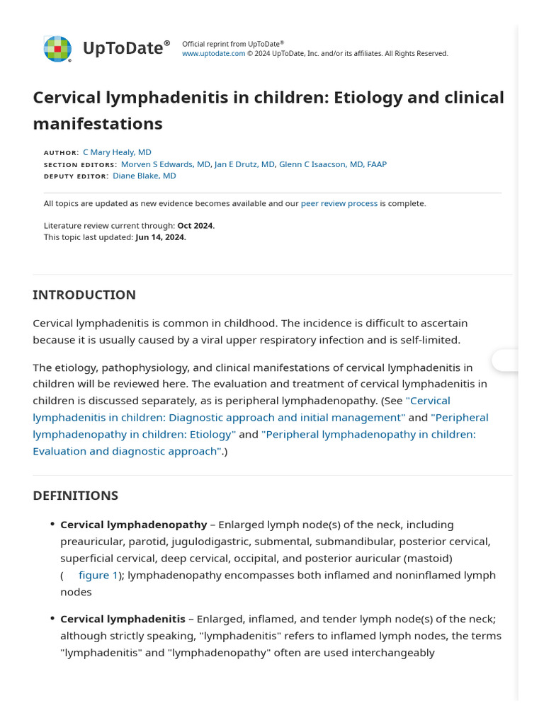 Cervical Lymphadenitis in Children - Etiology and Clinical ...