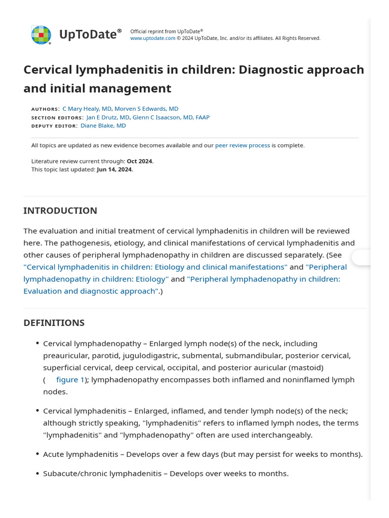 Cervical Lymphadenitis in Children - Diagnostic Approach and Initial ...