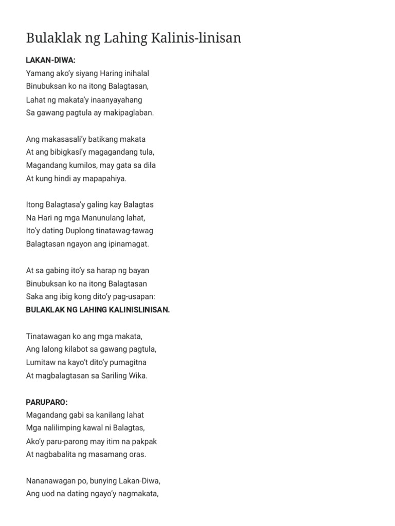 Bulaklak NG Lahing Kalinis-Linisan - Wikisource | PDF