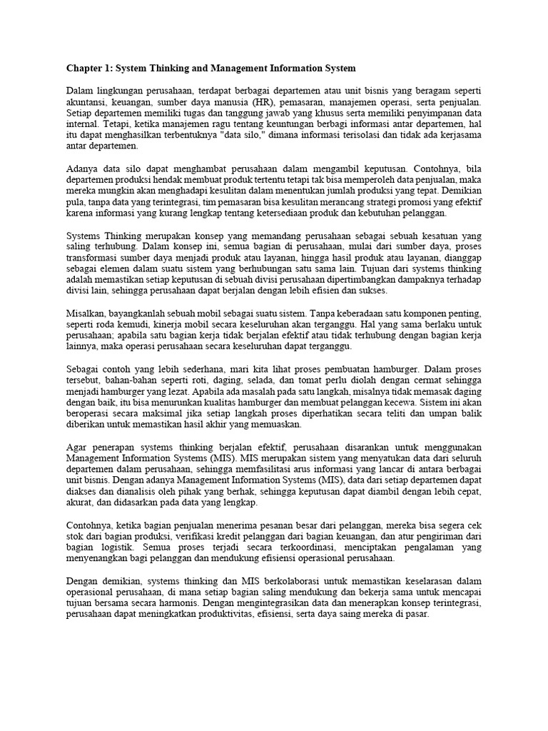 Chapter 1 System Thinking and Management Information System | PDF