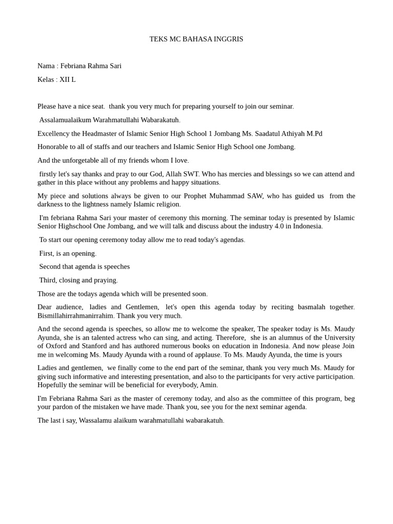 Teks MC Bahasa Inggris | PDF