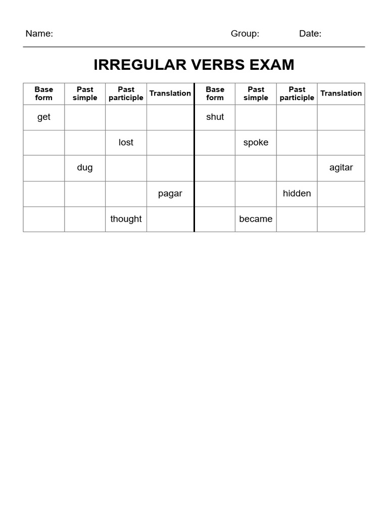 Irregular Verbs Exam 5 | PDF