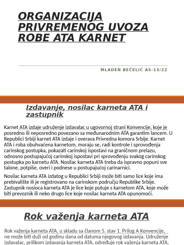 Organizacija Privremenog Uvoza Robe Ata Karnet | PDF
