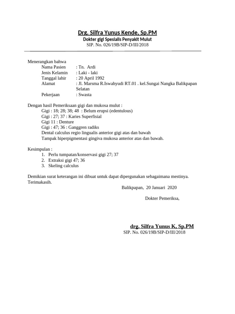 Surat Keterangan Odontogram | PDF