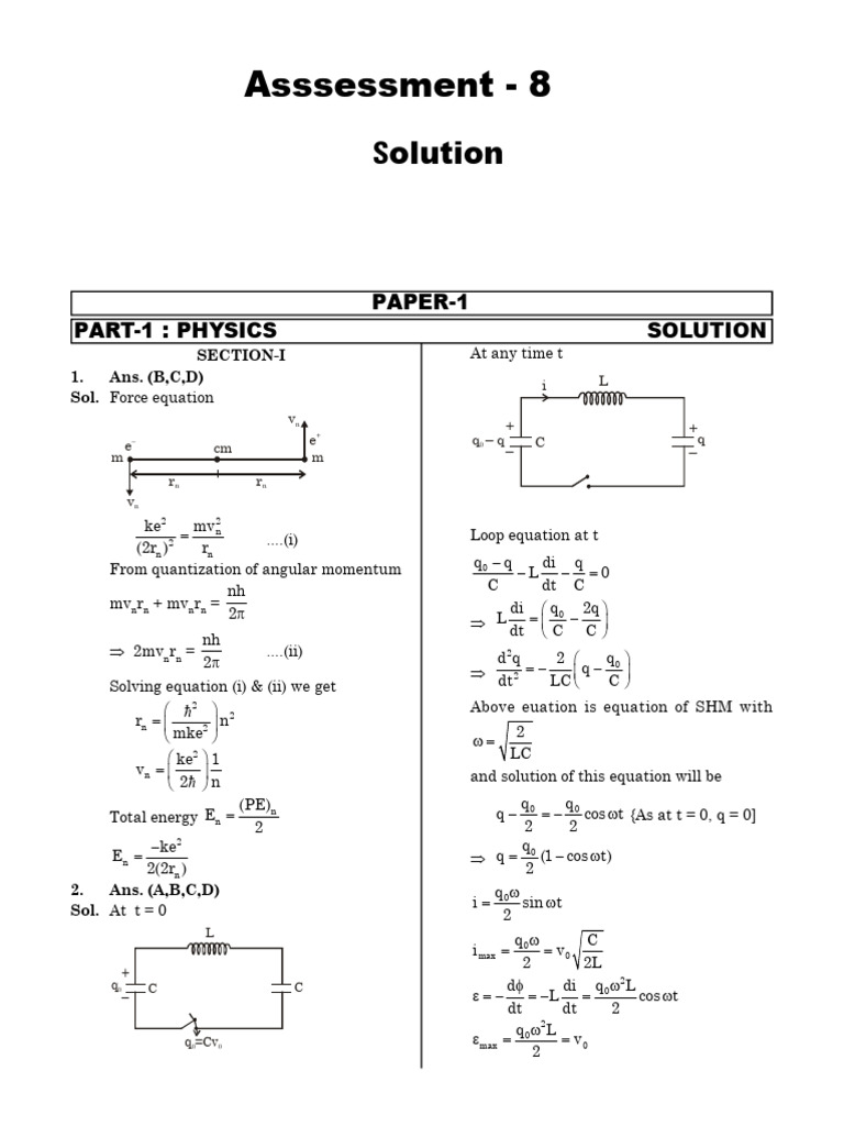 Assessment - 8 (ADV) Answer Key & Solution | PDF | Perpendicular ...