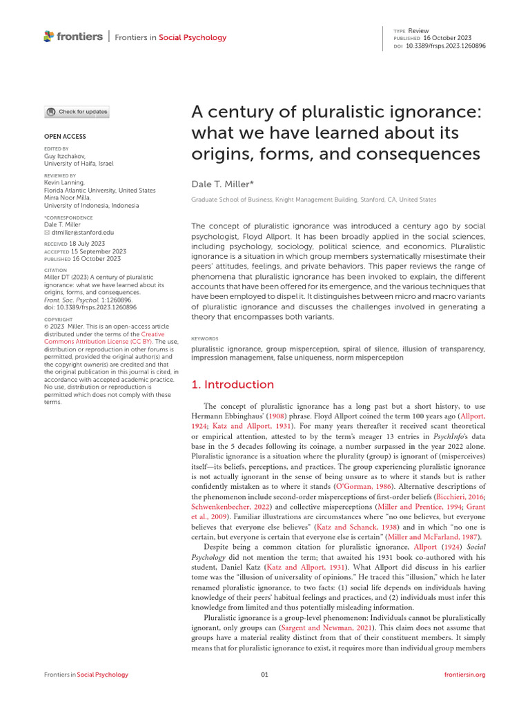 A Century of Pluralistic Ignorance | PDF | Behavioural Sciences ...
