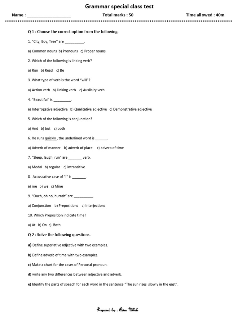 Parts of Speech Test Final | PDF