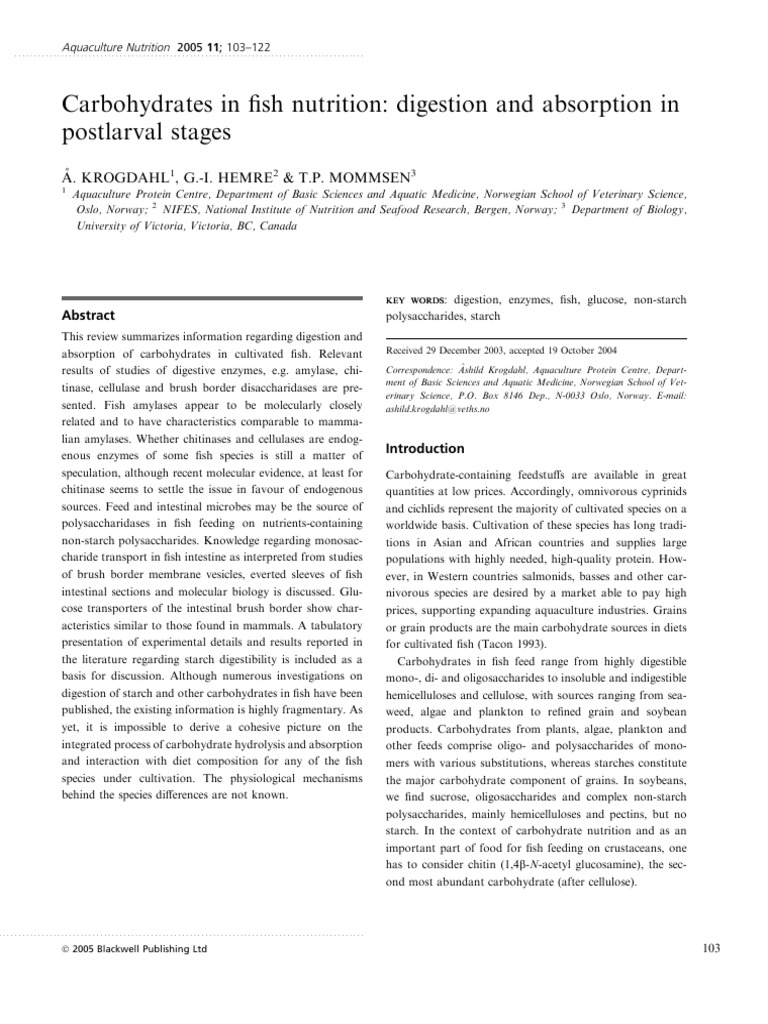 Fish Carbohydrate Digestion & Absorption | PDF | Carbohydrates | Digestion