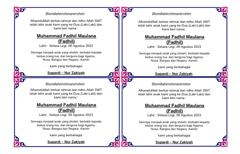 Undangan Aqiqah Di Kardus Fadhil | PDF