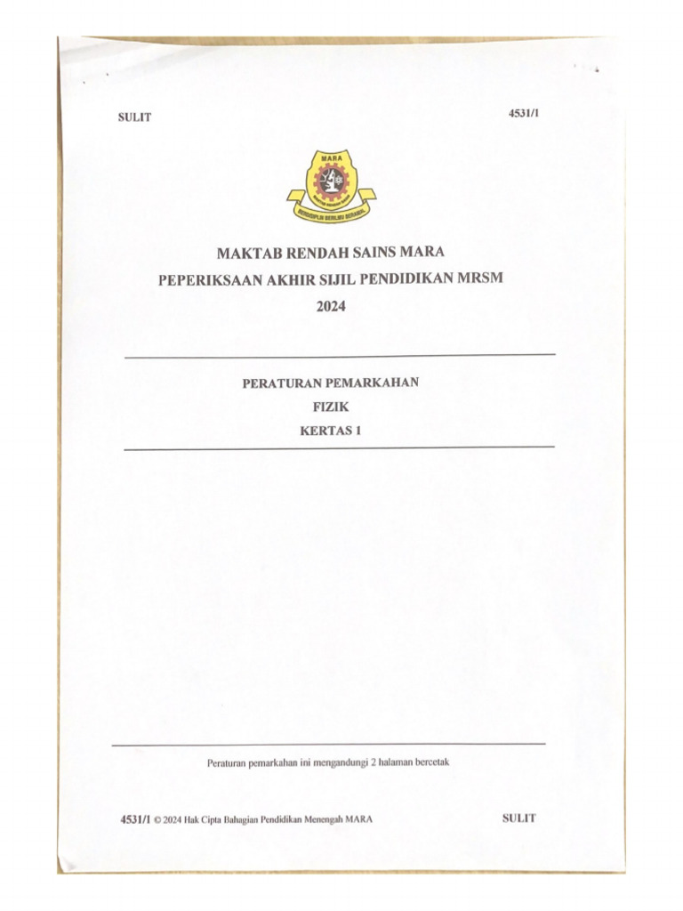 Skema-Fizik K1 MRSM-2024 | PDF