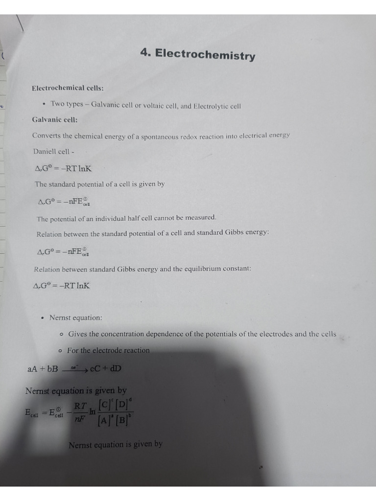 Electrochemistry Notes | PDF