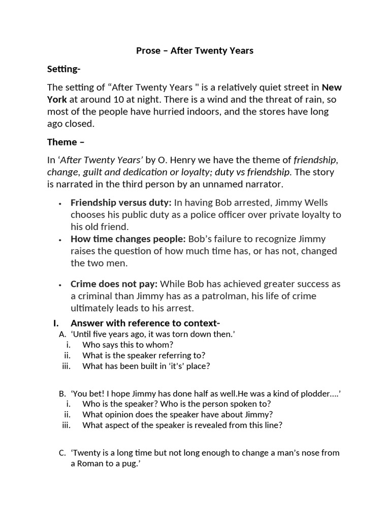 Analysis of O. Henry's "After Twenty Years" | PDF