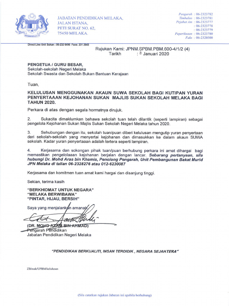 Kelulusan Menggunakan Akaun Suwa Sekolah Bagi Kutipan Yuran Penyertaan ...