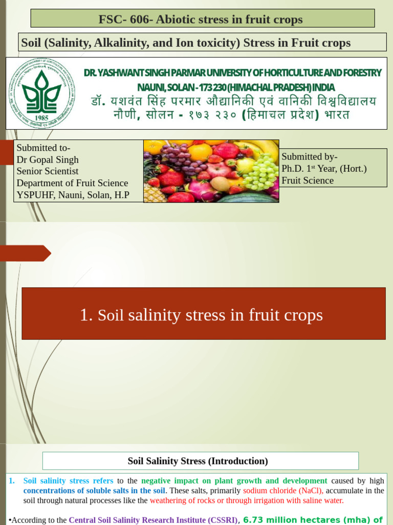 Soil Salinity and Alkalinity in Fruit Crops | PDF | Plant Nutrition | Soil