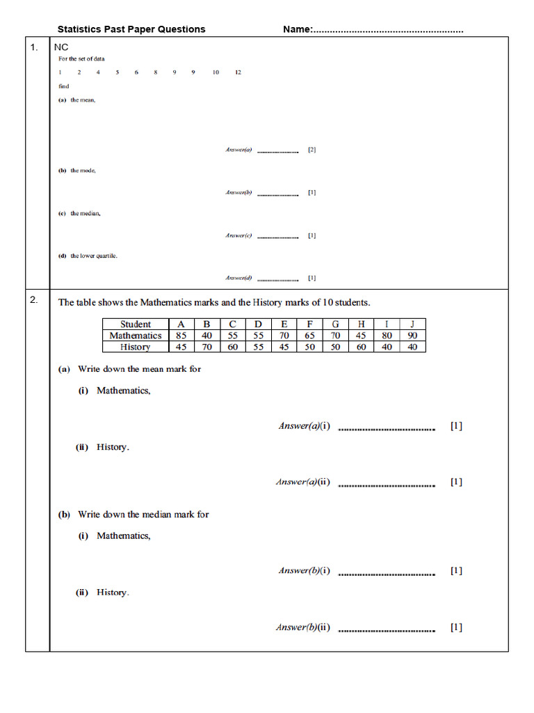 Statistics Exam Prep Questions | PDF