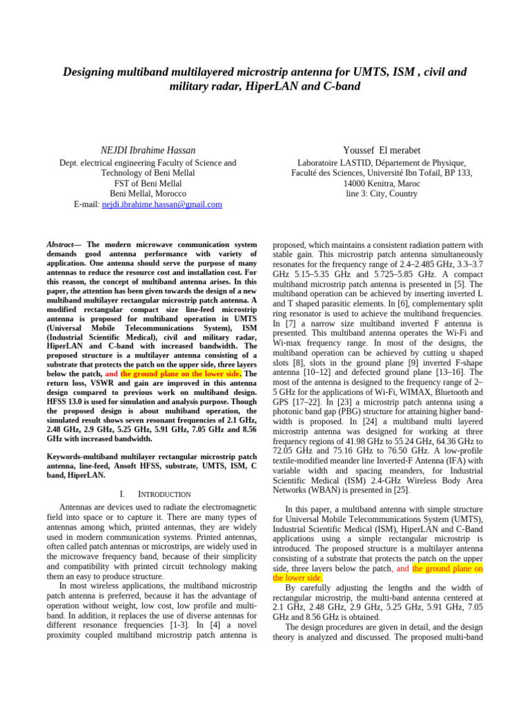 Designing Multiband Multilayered Microstrip Antenna For Umts, Ism ...