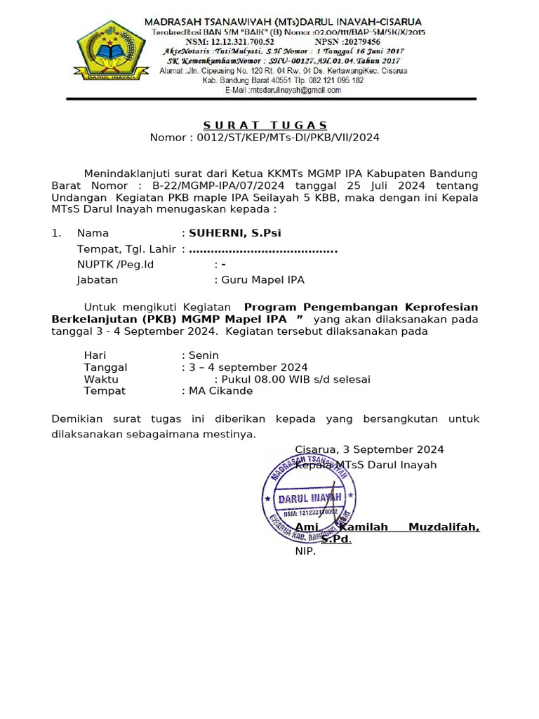 Surat Tugas Dan SPPD PKB - Ipa | PDF