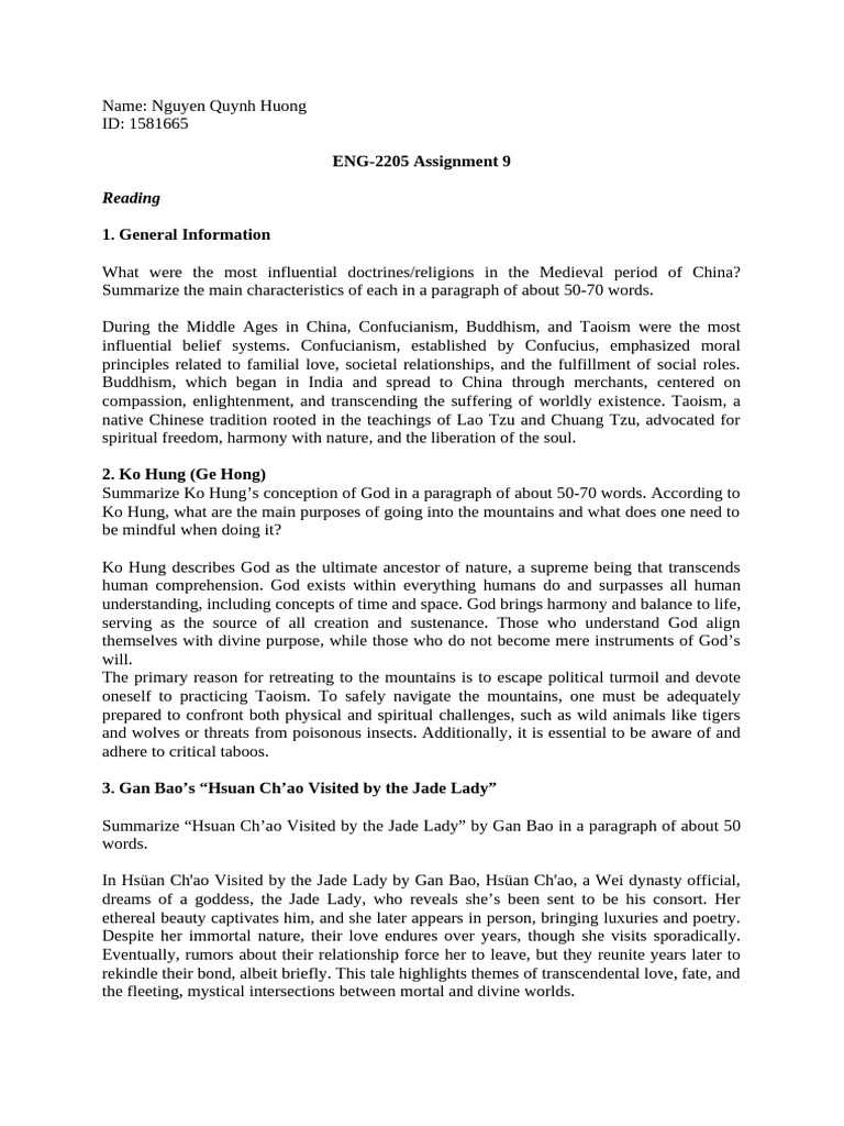 NguyenQuynhHuong - 1581665 - Assignment 9 | PDF | Confucianism | God