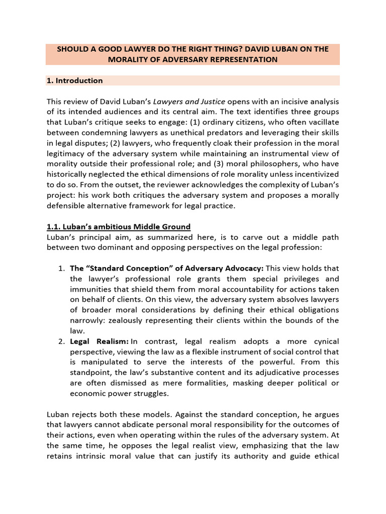 Morality of Adversary Representation | PDF | Justice | Crime & Violence
