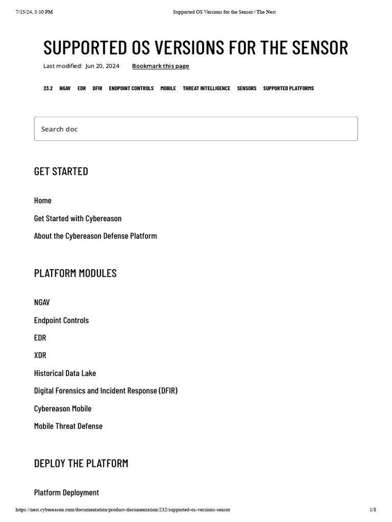 Supported OS Versions For The Sensor - The Nest | PDF | Microsoft ...