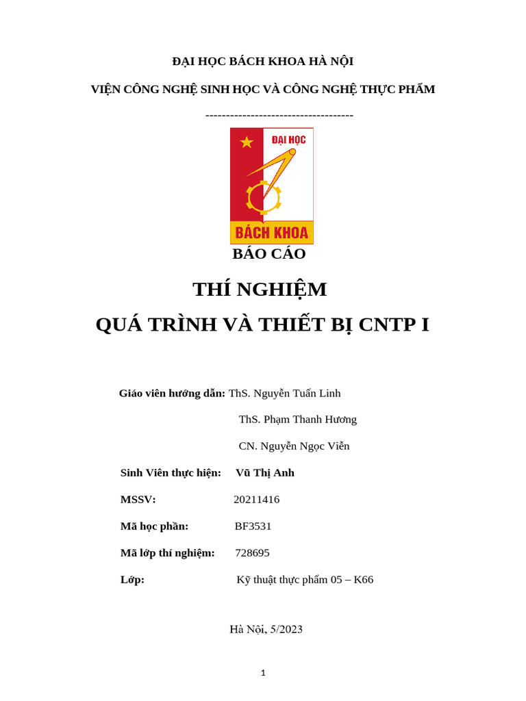 Báo Cáo TN QTTB CNTP 1 | PDF