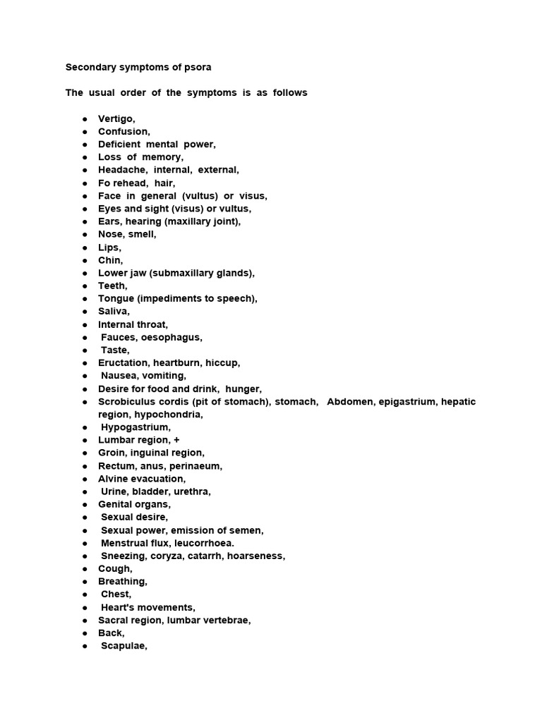 Secondary Symptoms of Psora | PDF | Menstruation | Hemorrhoid