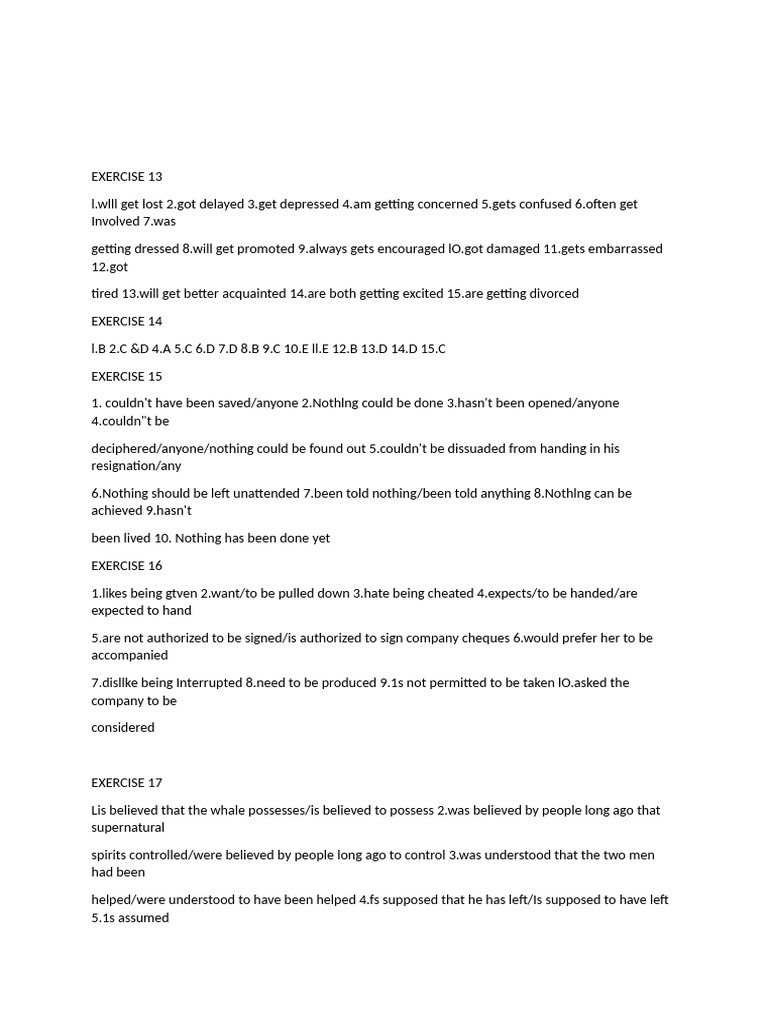 ELS Answer Key Exercises 13-22 | PDF