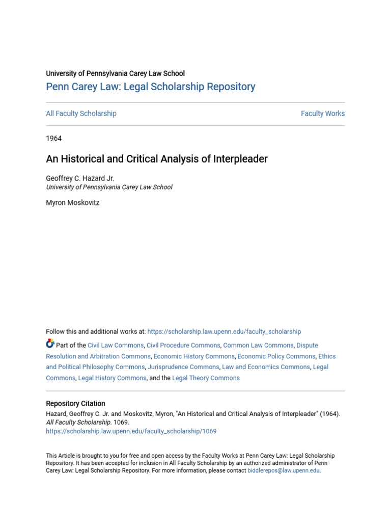 An Historical and Critical Analysis of Interpleader | PDF | Lawsuit ...