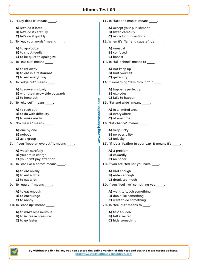 Common English Idioms Quiz | PDF