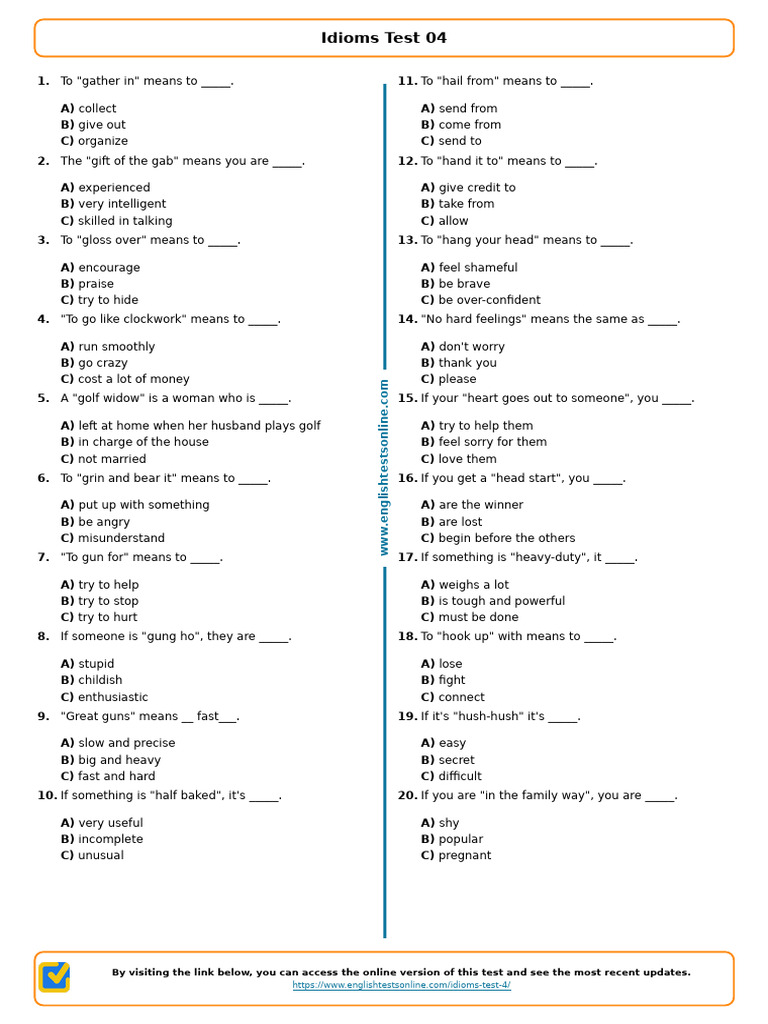Common English Idioms Quiz | PDF