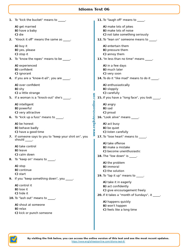 English Idioms Quiz | PDF