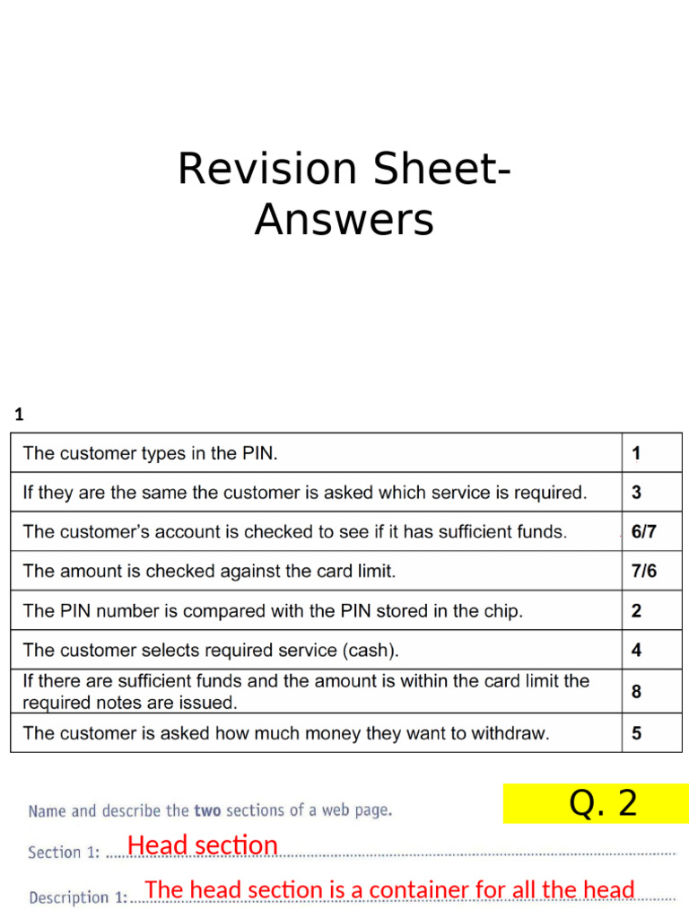 Revision Sheet ICT Answers | PDF
