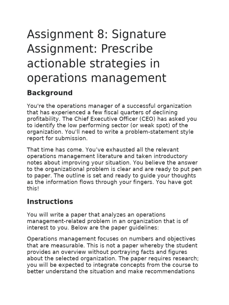 Assignment 8 Signature Assignment | PDF | Business