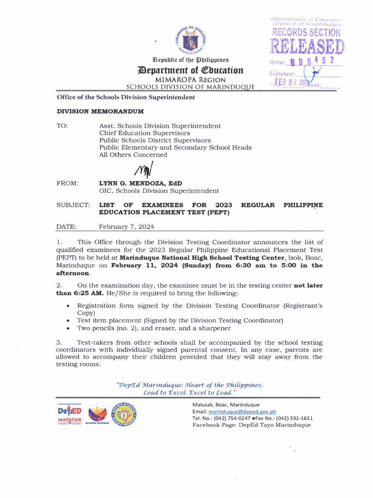 4193-List of Examinees For 2023 Regular PEPT | PDF