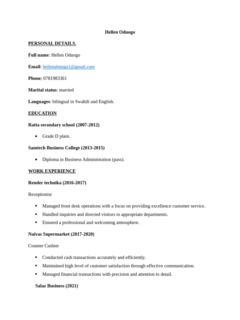 Hellen CV | PDF