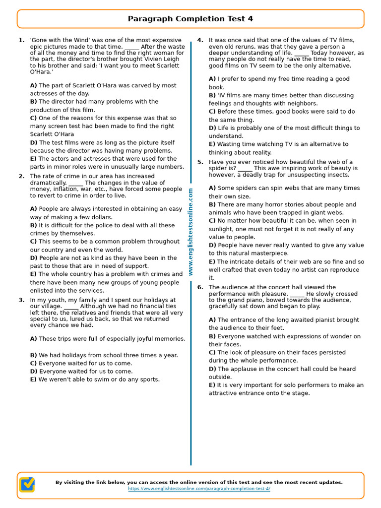 1755 Paragraph Completion Test 4 | PDF | Florence Nightingale