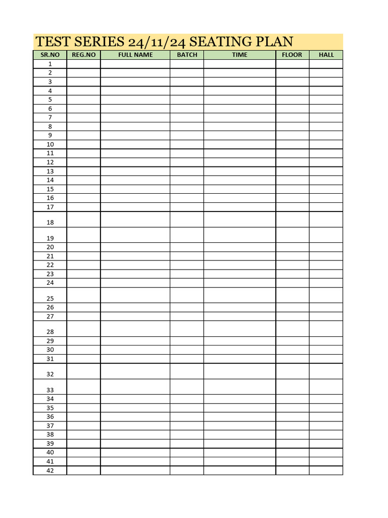 Test Series Seating Plan 24/11/24 | PDF