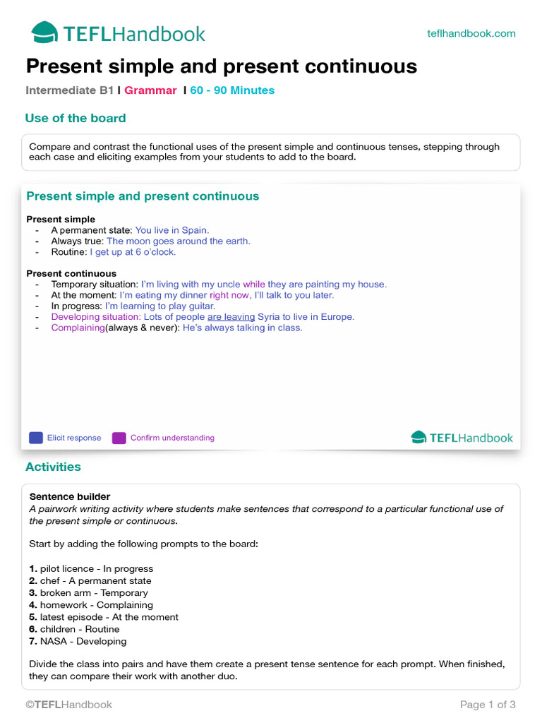 B1 Present-Simple-And-Present-Continuous | PDF | Grammar | Linguistics